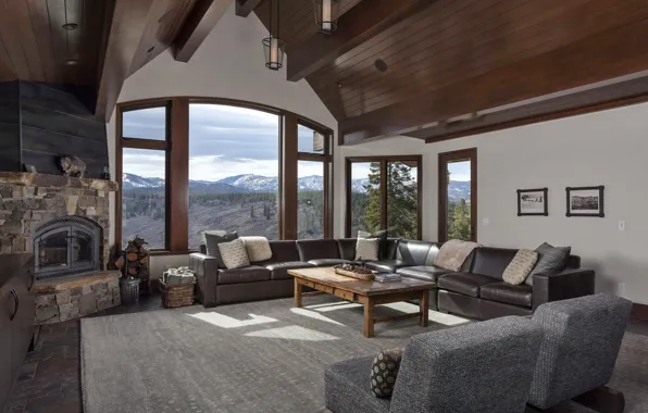 Download wallpaper landscape, window, living room, section interior in ...