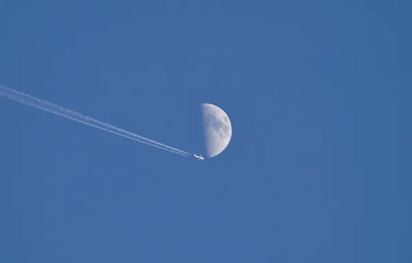 Wallpaper the sky, the moon, the plane for mobile and desktop, section минимализм, resolution ...