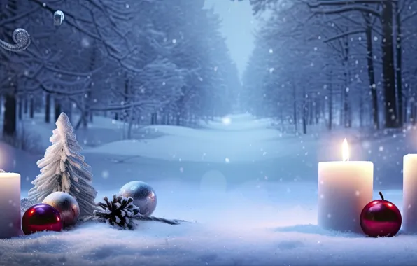 Wallpaper winter, frost, forest, balls, snow, trees, winter, new year ...