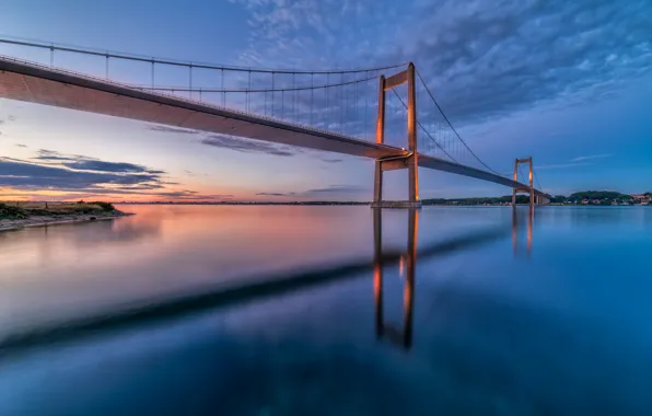 Wallpaper the sky, clouds, sunset, bridge, Strait, reflection, the ...