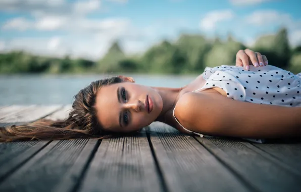 Download Wallpaper Summer The Sky Girl Face Mood Stay Shore