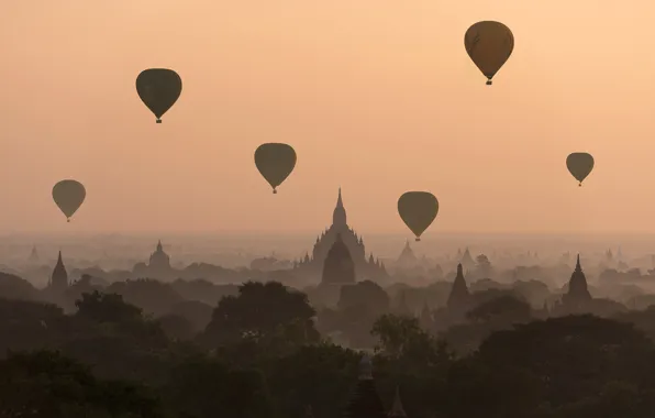 Download wallpaper Thailand, sunset, dirigible balloons, section ...