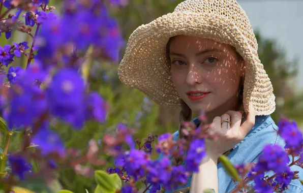Wallpaper hat, blue, brown, flowers, model, tattoo, ring, purple for ...