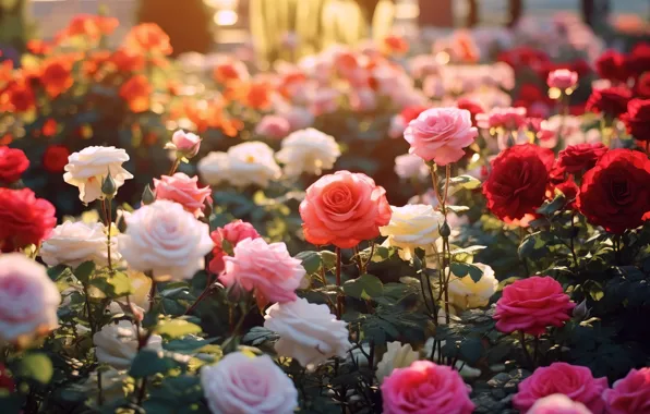 Wallpaper summer, flowers, roses, garden, rose bushes, AI art, neural ...