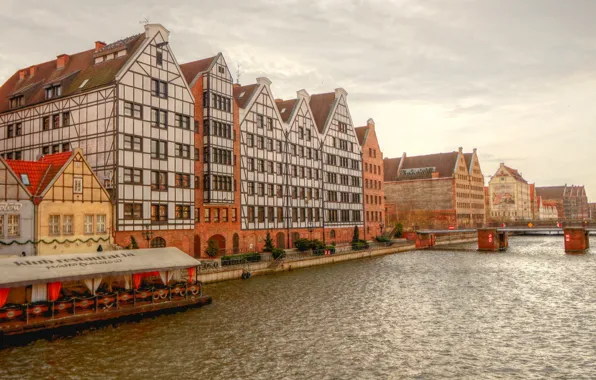 Wallpaper river, building, gdańsk for mobile and desktop, section город ...