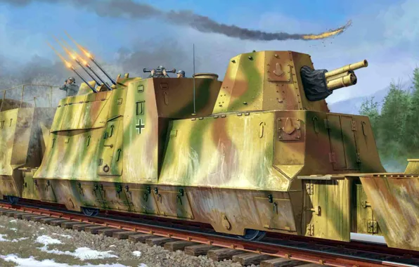 Wallpaper figure, art, the plane, Defense, train, Armored train ...