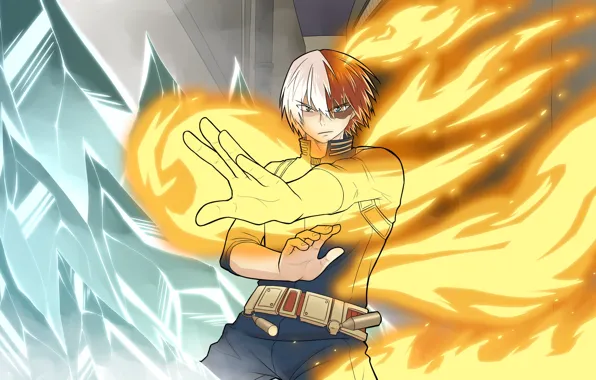 Wallpaper ice, lights, anime, art, guy, Boku no Hero Academy, Todoroki ...