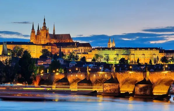 Download wallpaper lights, the evening, Prague, Czech Republic, section ...