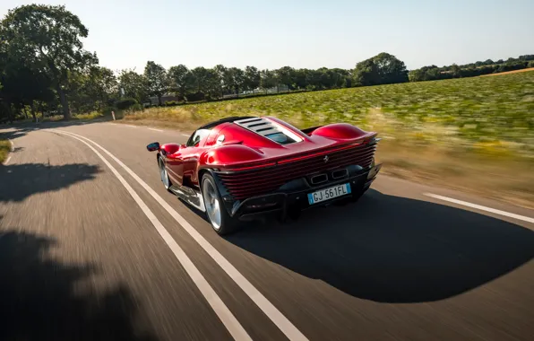 Download wallpaper Ferrari, red, supercar, speed, back, drive, Daytona ...