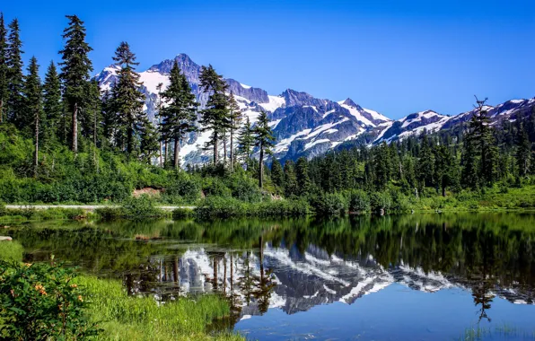 Download wallpaper trees, landscape, mountains, lake, reflection ...