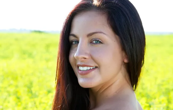 Wallpaper Girl Grass Long Hair Nature Smile Blue Eyes Beautiful 4922