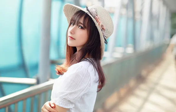 Wallpaper Look Girl Hat Asian Cutie Bokeh For Mobile And Desktop