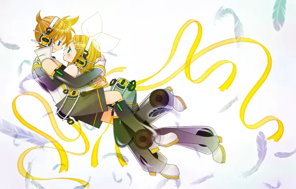 Wallpaper anime, feathers, tape, vocaloid, two, Vocaloid for mobile and ...