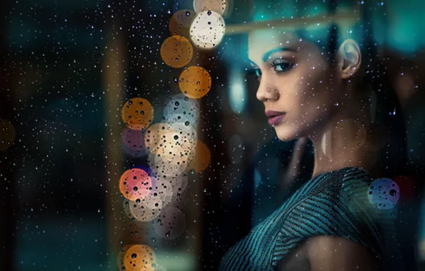 Wallpaper look, glass, girl, drops, rain, portrait, window, bokeh for mobile and desktop ...