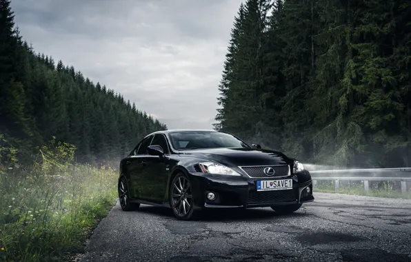 Wallpaper Lexus, IS-F, Black, Road, Forest for mobile and desktop ...