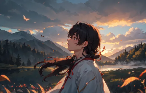 Wallpaper boy, scenery, longhair, chinese style, hanfu, shanshui for ...