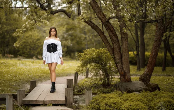 Wallpaper look, trees, pose, Park, stream, model, portrait, makeup for ...