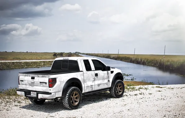 Wallpaper white, the sky, clouds, Ford, white, river, Ford, Raptor for ...