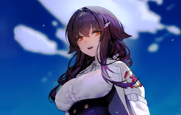 Wallpaper girl, sky, long hair, anime, beautiful, clouds, pretty ...