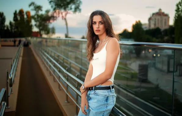 Wallpaper look, girl, pose, jeans, hands, long hair, body, Dmitry ...