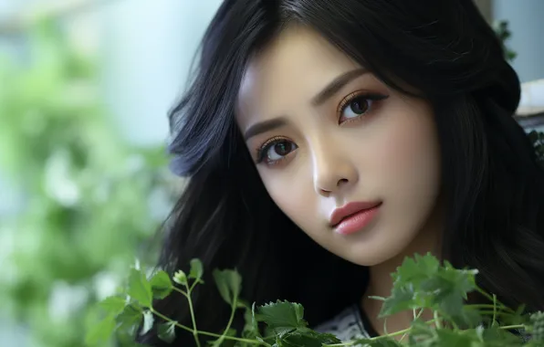 Wallpaper eyes, look, girl, face, portrait, Asian, AI art, neural network for mobile and desktop ...