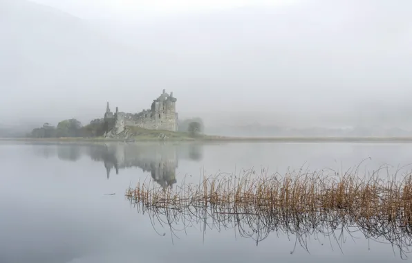 Wallpaper lake, Scotland, mist, Castle Kilchurn for mobile and desktop ...