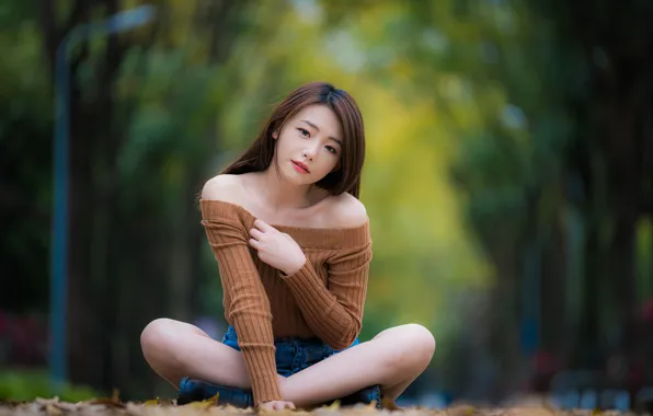 Wallpaper Girl Pose Asian Sitting Cutie Bokeh For Mobile And