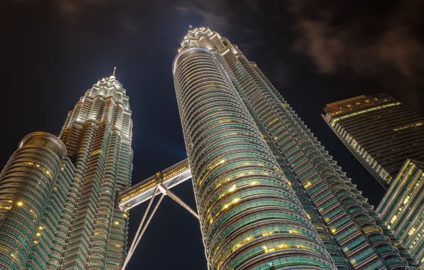 Wallpaper night, the city, building, Malaysia, bottom view, Kuala ...