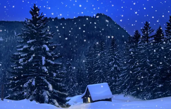 Download wallpaper House, House, Winter evening, Winter evening, Snow Forest, Snowy forest ...