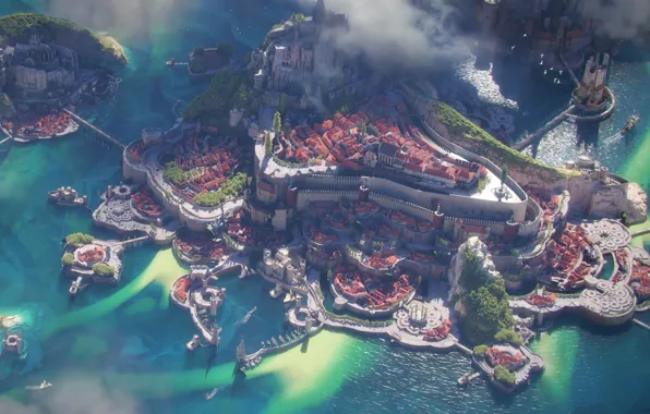 Download wallpaper Sea, Castle, Fortress, Harbour, section rendering in ...