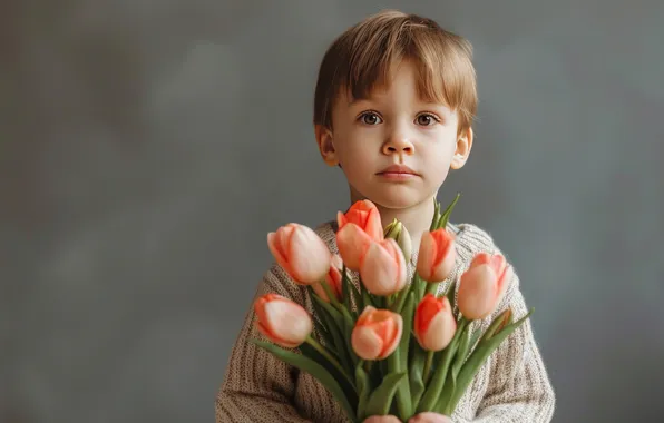 Wallpaper flowers, gift, bouquet, spring, boy, tulips, March 8 ...