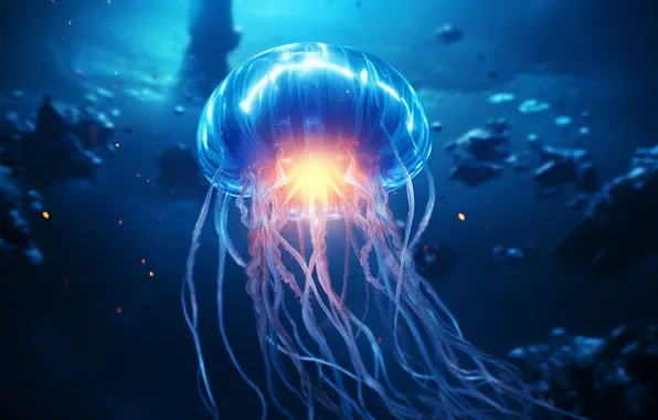 Wallpaper sea, Medusa, underwater world, AI art, neural network for ...