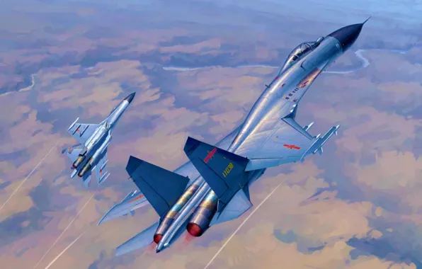 Download wallpaper war, art, airplane, painting, aviation, jet, PLAF J ...