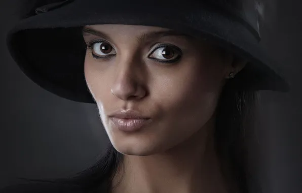 Wallpaper hat, brunette, black eyes, Sergey Borisov for mobile and desktop, section девушки ...