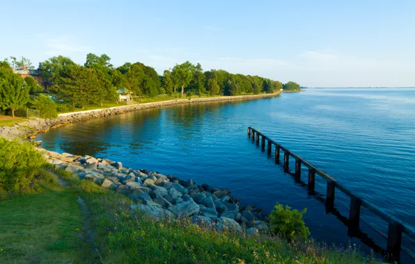 Wallpaper trees, lake, stones, shore, Canada, Canada, Ontario, Kingston ...