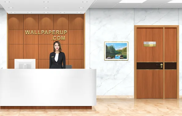 Wallpaper woman, reception, reception desk for mobile and desktop ...