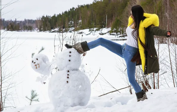Download wallpaper winter, Girl, snowman, Helga Lovekaty, Nikolas ...
