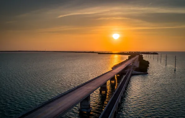 Wallpaper sea, sunset, Florida, Channel 5 bridge for mobile and desktop ...