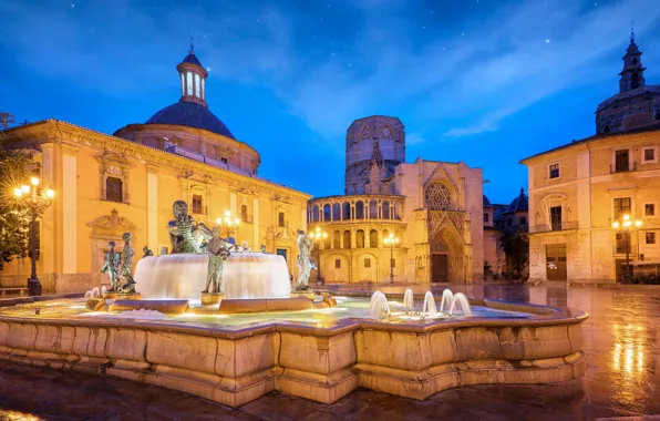 Wallpaper Wallpaper, the evening, fountain, Spain, Valencia for mobile ...