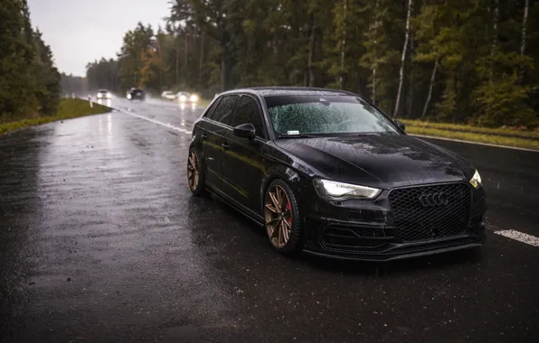 Wallpaper Audi, Black, Rain, Road, RS3, Audi RS3 for mobile and desktop ...