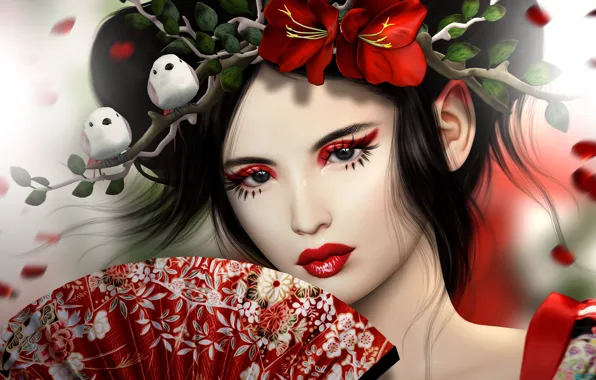 Wallpaper Girl Flowers Face Makeup Fan For Mobile And Desktop