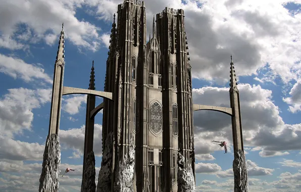 Wallpaper sky, clouds, spaceships, towers, mountain cathedral for ...