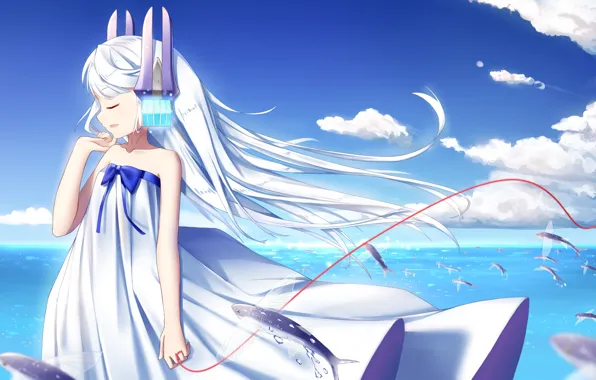 Wallpaper sea, fish, girl for mobile and desktop, section арт ...