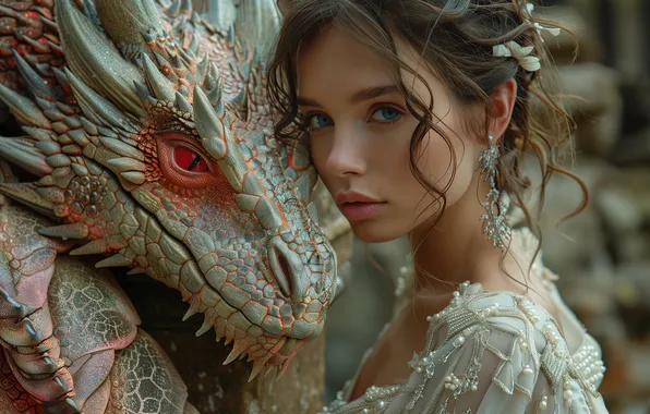 Wallpaper look, girl, pose, each, dragon, portrait, fantasy, hairstyle ...