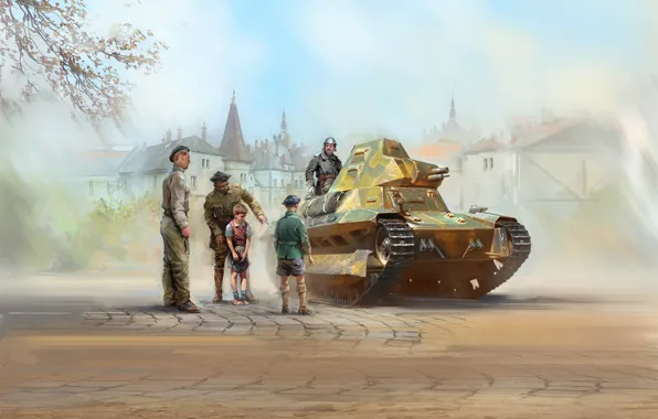 Wallpaper France, tank, Ivan Hurenko, tank crew, FCM 36 with French ...