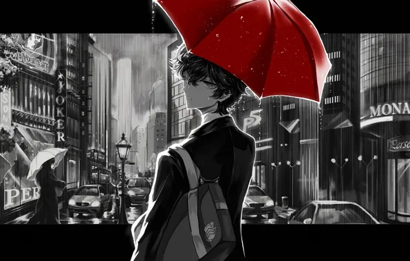 Wallpaper the city, the game, people, umbrella, anime, art, guy ...