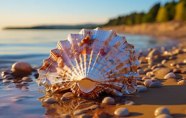 Wallpaper sea, beach, the ocean, shore, shell, seashells, seashell, AI ...