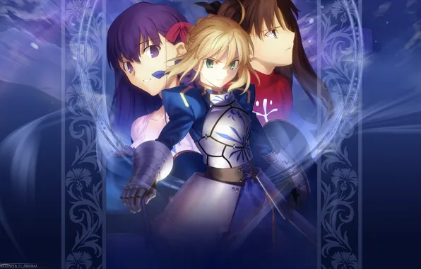 Wallpaper girl, background, trio, Tohsaka Rin, the saber, Fate stay ...