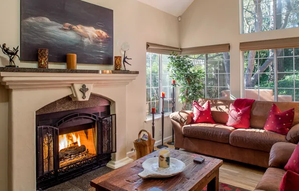 Wallpaper sofa, picture, pillow, fireplace for mobile and desktop ...