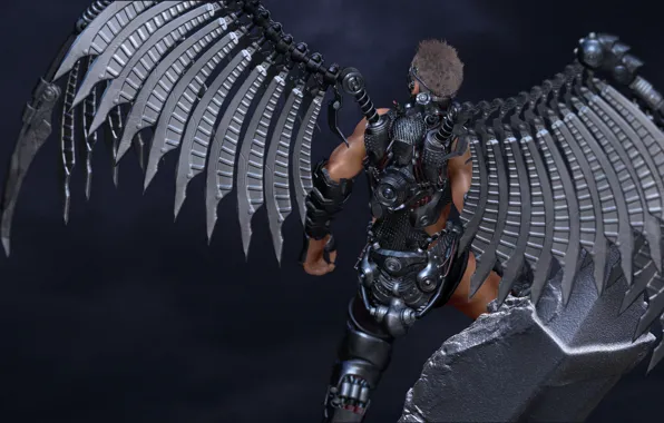 Wallpaper rendering, background, back, angel, armor, guy, metal wings ...